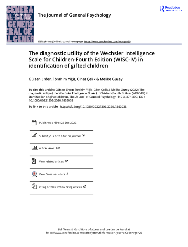 (PDF) The diagnostic utility of the Wechsler Intelligence Scale for ...