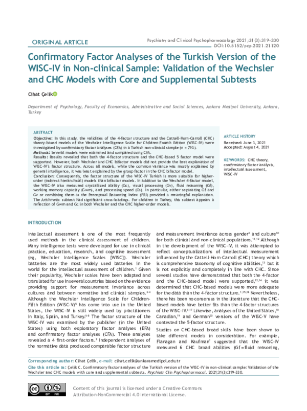 (PDF) Confirmatory Factor Analyses of the Turkish Version of the WISC ...