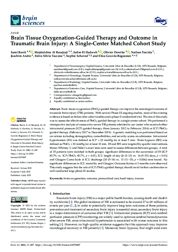 (PDF) Brain Tissue Oxygenation-Guided Therapy and Outcome in Traumatic ... (PDF) Brain Tissue Oxygenation-Guided Therapy and Outcome in Traumatic ...