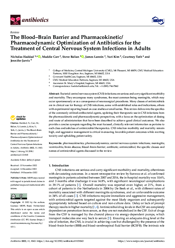 (PDF) The Blood-Brain Barrier and Pharmacokinetic/ Pharmacodynamic Optimization of Antibiotics ...