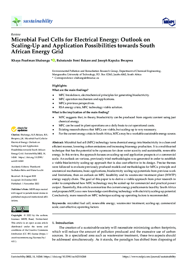 (PDF) Microbial Fuel Cells for Electrical Energy: Outlook on Scaling-Up ...