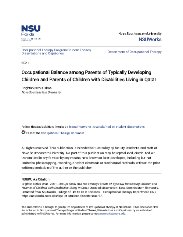(PDF) Occupational Balance among Parents of Typically Developing ...