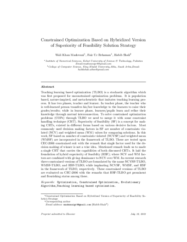 (PDF) Constrained Optimization Based on Hybridized Version of ...