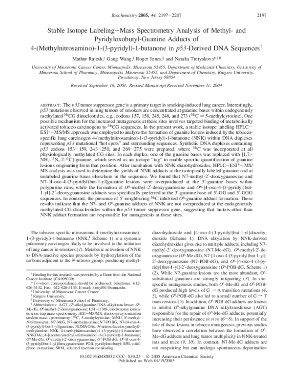 (PDF) Stable Isotope Labeling−Mass Spectrometry Analysis of Methyl- and Pyridyloxobutyl-Guanine ...