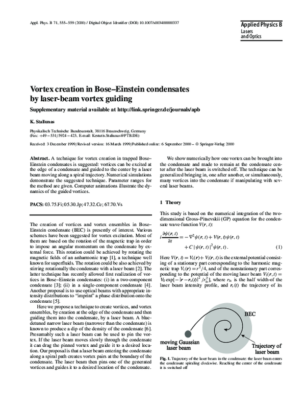 Vortex Creation In Bose Einstein Condensates By Laser Beam Vortex Guiding