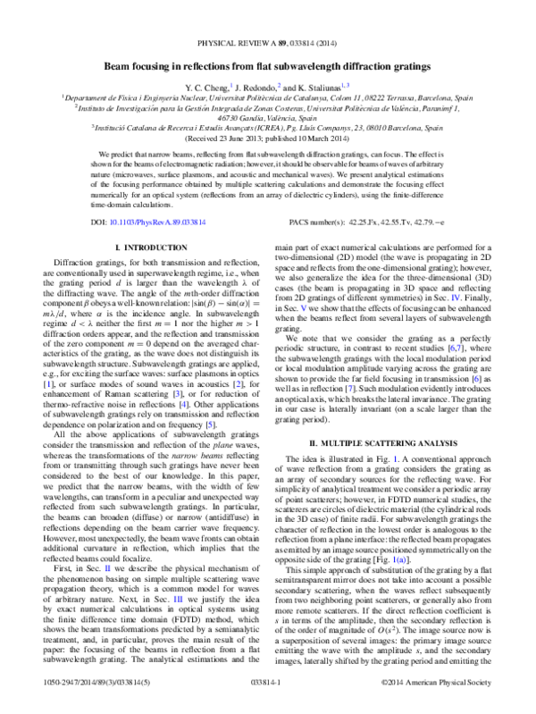 (PDF) Beam focusing in reflections from flat subwavelength diffraction ...
