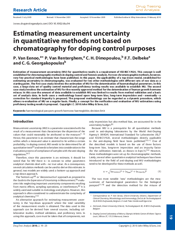 (PDF) Estimating measurement uncertainty in quantitative methods not based on chromatography for ...