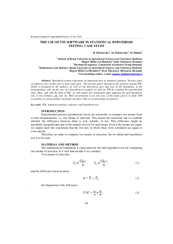 (PDF) The use of TIN software in statistical hypothesis testing. Case study