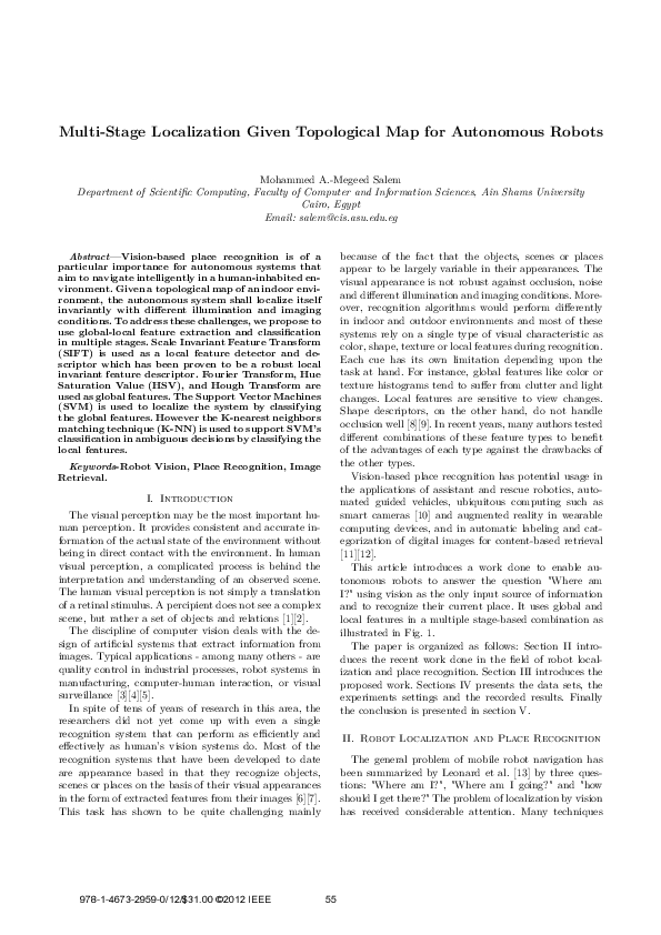 Pdf Multi Stage Localization Given Topological Map For Autonomous Robots Mohammed Abdel