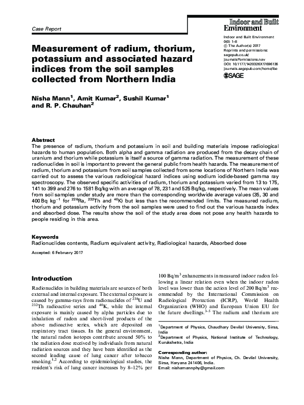 (PDF) Measurement of radium, thorium, potassium and associated hazard ...