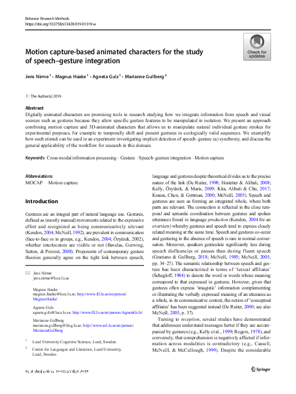 (PDF) Motion capture-based animated characters for the study of speech ...