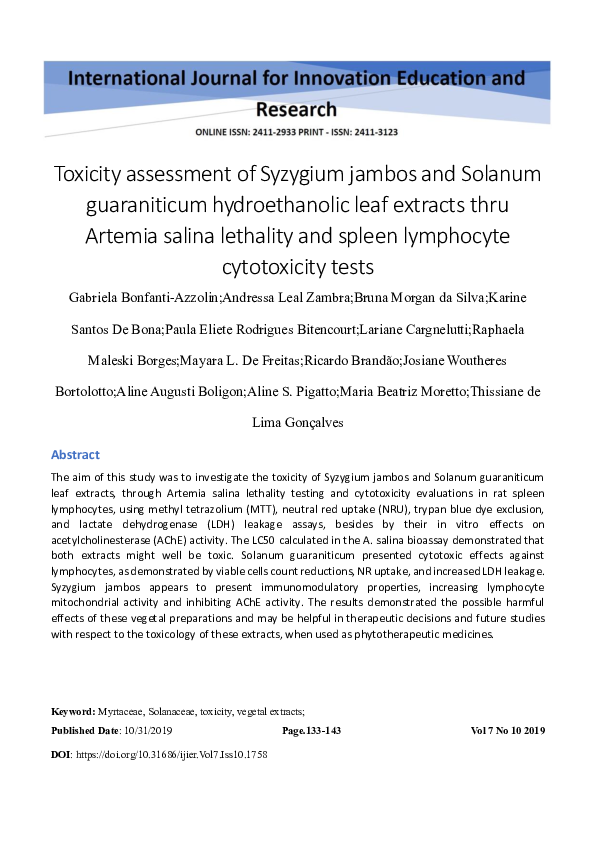(PDF) Toxicity assessment of Syzygium jambos and Solanum guaraniticum hydroethanolic leaf ...