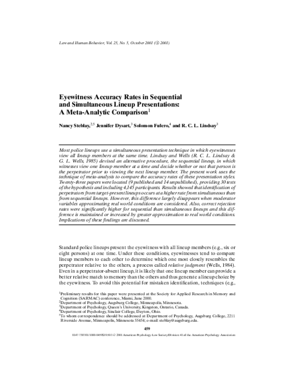 (PDF) Eyewitness accuracy rates in sequential and simultaneous lineup ...