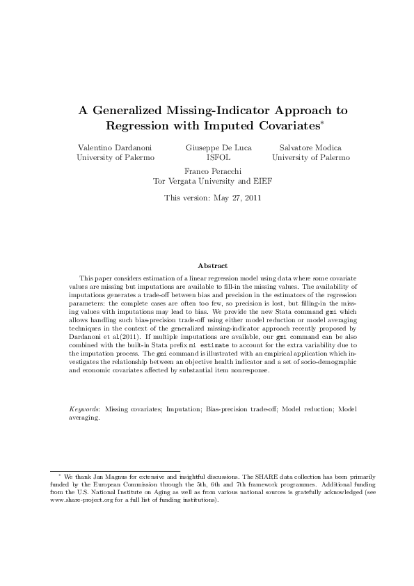 (PDF) A Generalized Missing Indicator Approach to Regression with ...