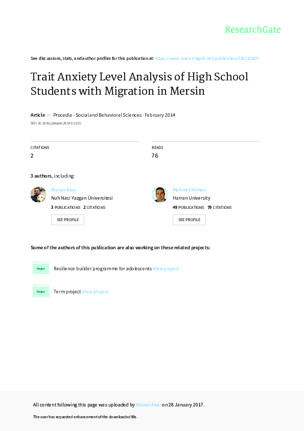 (PDF) Anxiety Levels in Migrant High School Students
