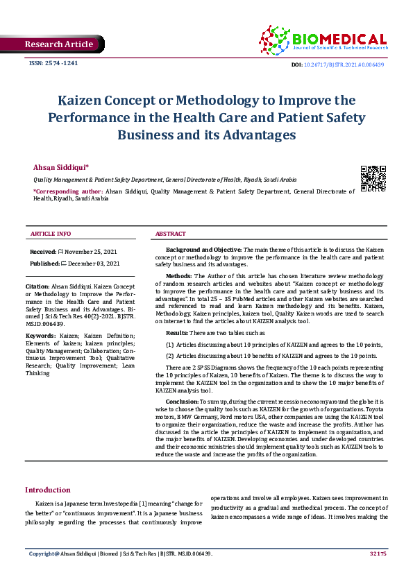 (PDF) Kaizen Concept or Methodology to Improve the Performance in the ...