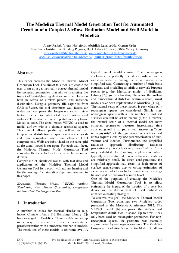 (PDF) The Modelica Thermal Model Generation Tool for Automated Creation of a Coupled Airflow ...