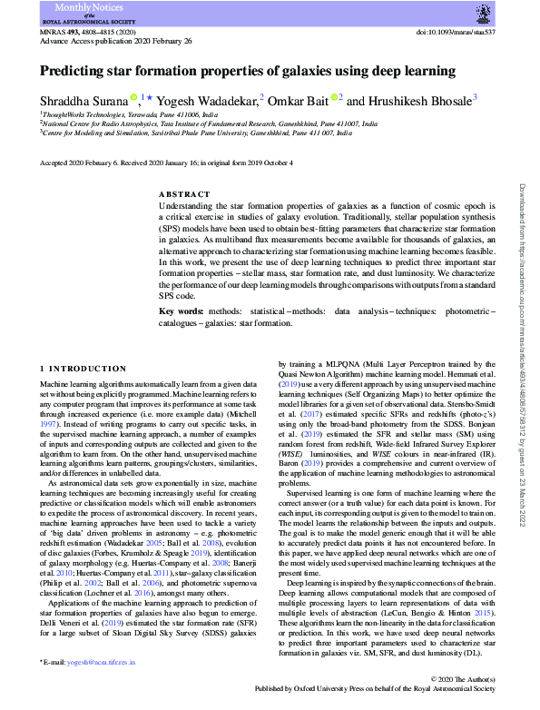 (PDF) Predicting star formation properties of galaxies using deep learning