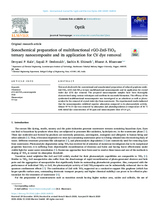 (PDF) Sonochemical preparation of multifunctional rGO-ZnS-TiO2 ternary ...