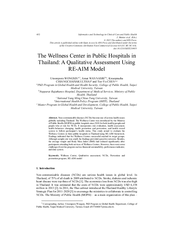 (PDF) The Wellness Center in Public Hospitals in Thailand: A ...