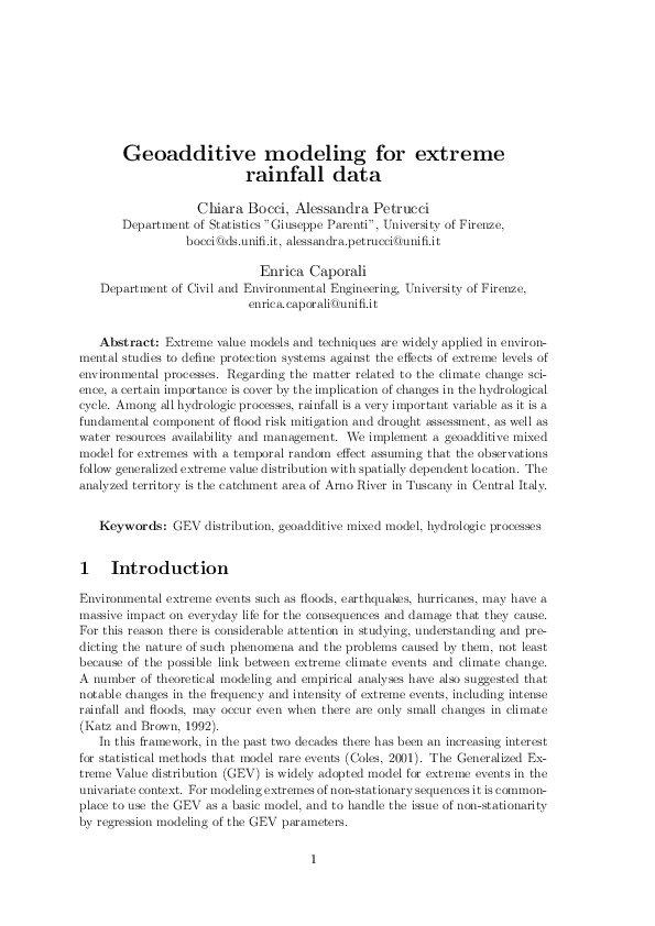 (PDF) Geoadditive modeling for extreme rainfall data