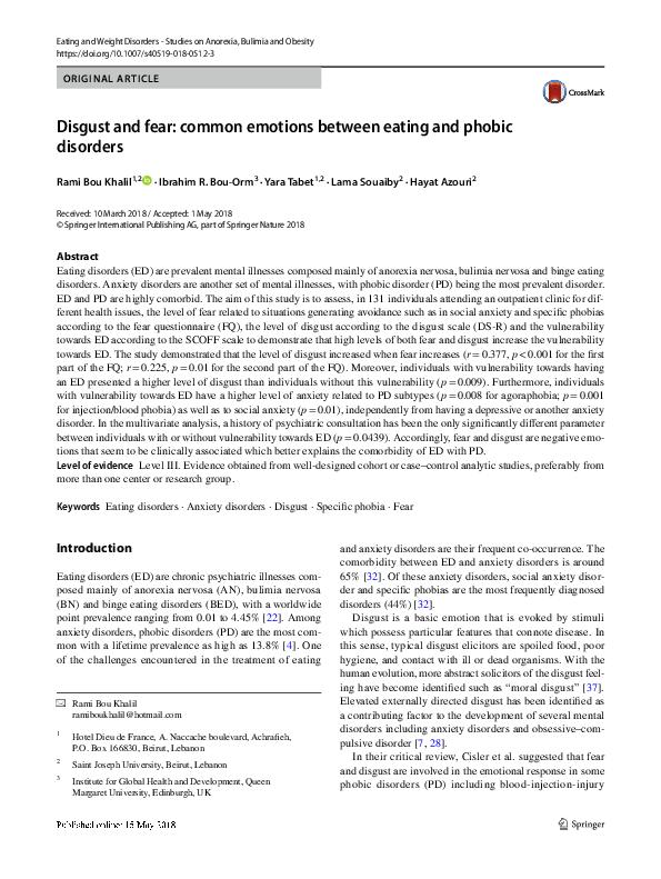 (PDF) Disgust and fear: common emotions between eating and phobic disorders