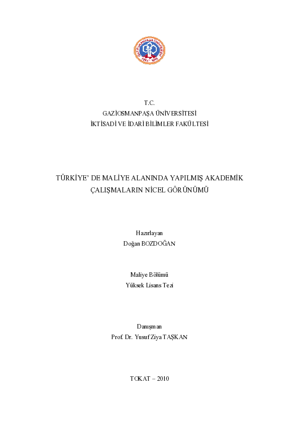 (PDF) Maliye Alanında Yapılan Akademik Çalışmalar DOĞAN BOZDOĞAN YL Tez