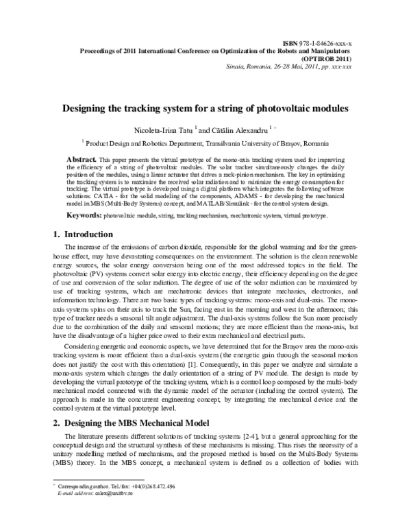 (PDF) Designing the Tracking System for a String of Photovoltaic Modules