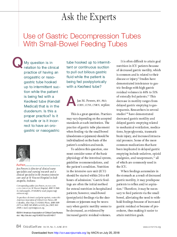 (PDF) Use of gastric decompression tubes with small-bowel feeding tubes