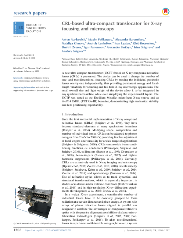 (PDF) CRL-based ultra-compact transfocator for X-ray focusing and ...