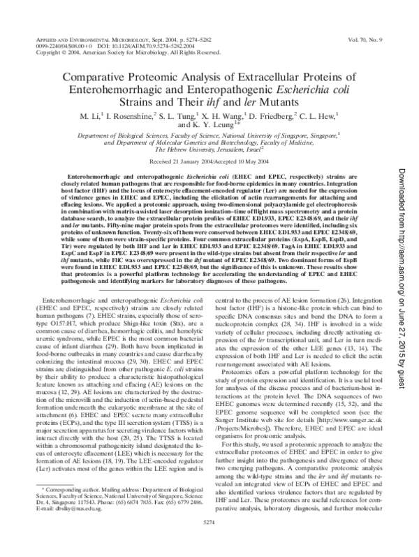 (PDF) Comparative Proteomic Analysis of Extracellular Proteins of Enterohemorrhagic and ...