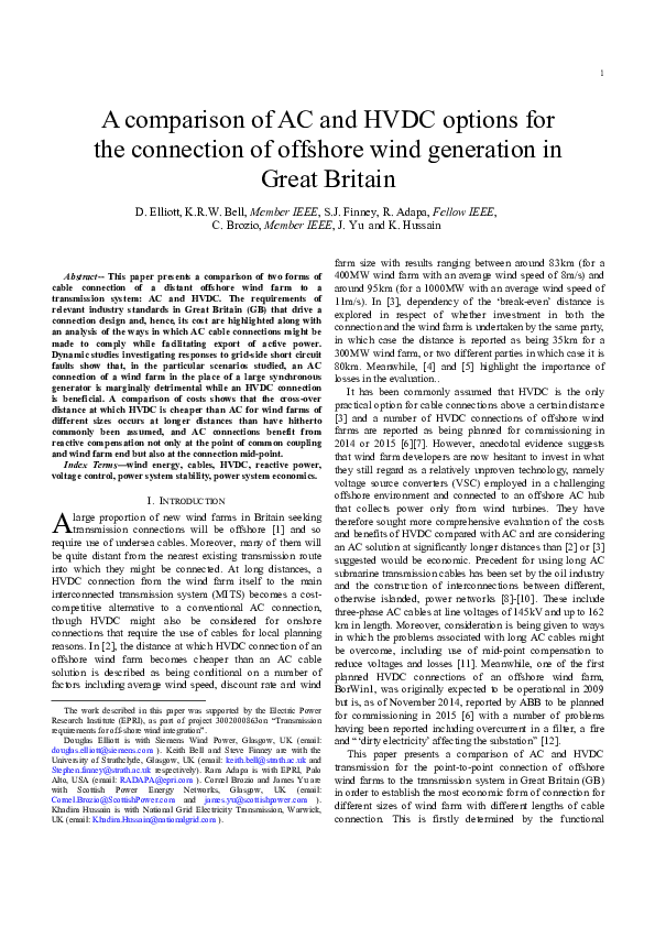 (PDF) A Comparison of AC and HVDC Options for the Connection of ...