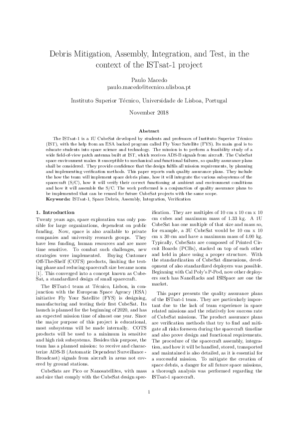 (PDF) Debris Mitigation, Assembly, Integration, and Test, in the ...
