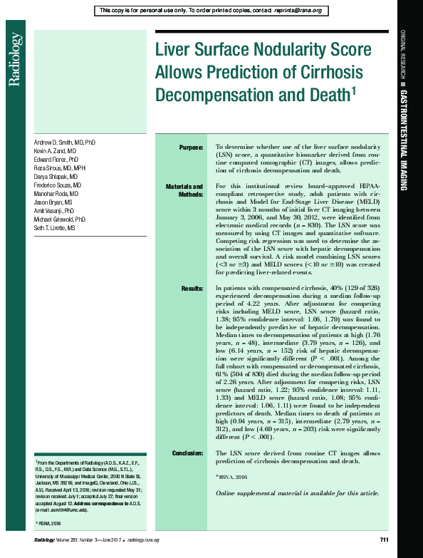 (PDF) Liver Surface Nodularity Score Allows Prediction of Cirrhosis ...