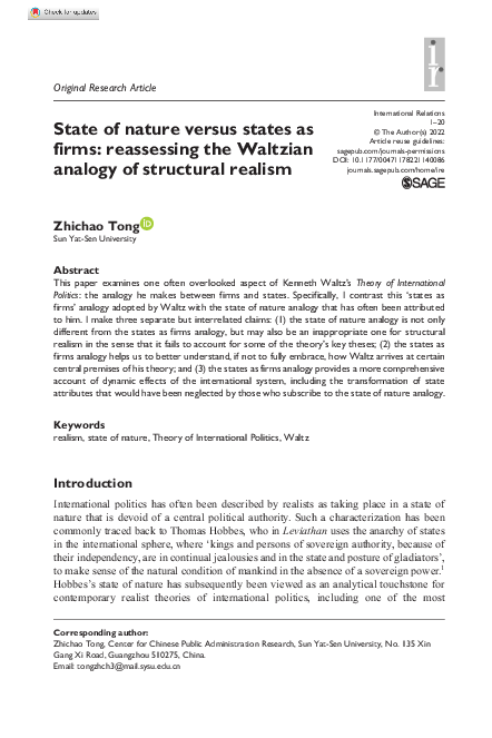 (PDF) State of Nature versus States as Firms: Reassessing the Waltzian ...
