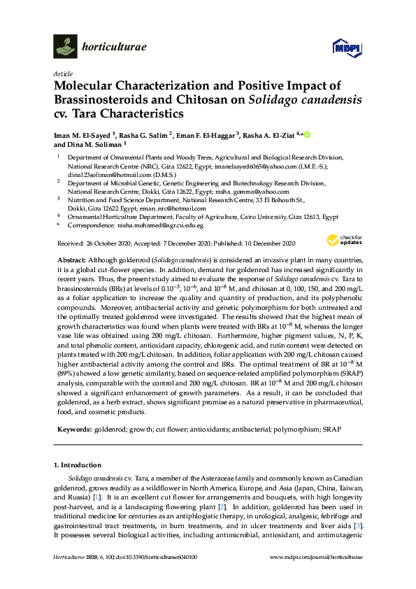 (PDF) Molecular Characterization and Positive Impact of Brassinosteroids and Chitosan on ...
