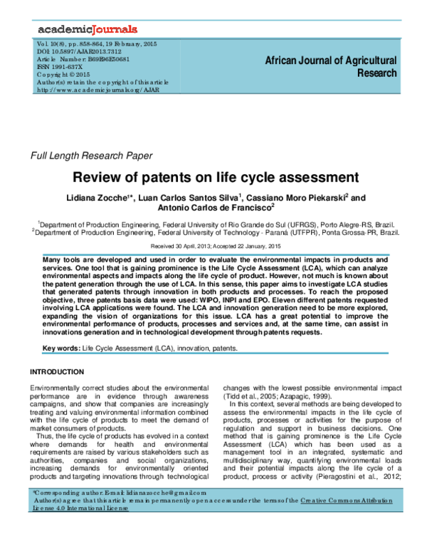 (PDF) Patents and Life Cycle Assessment Insights