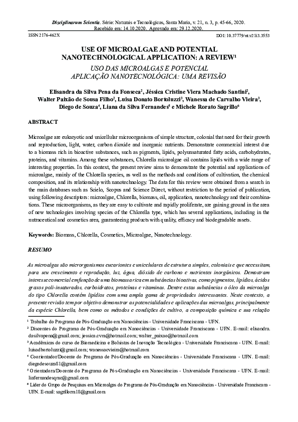 (PDF) Use of microalgae and potential nanotechnological application: a review