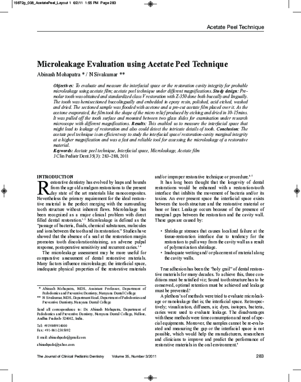 (PDF) Microleakage Evaluation using Acetate Peel Technique