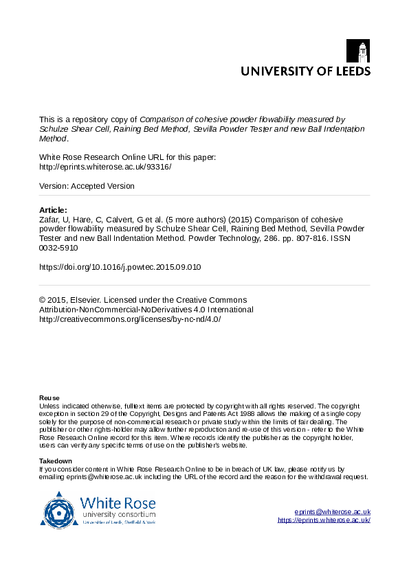 (PDF) Comparison of cohesive powder flowability measured by Schulze ...