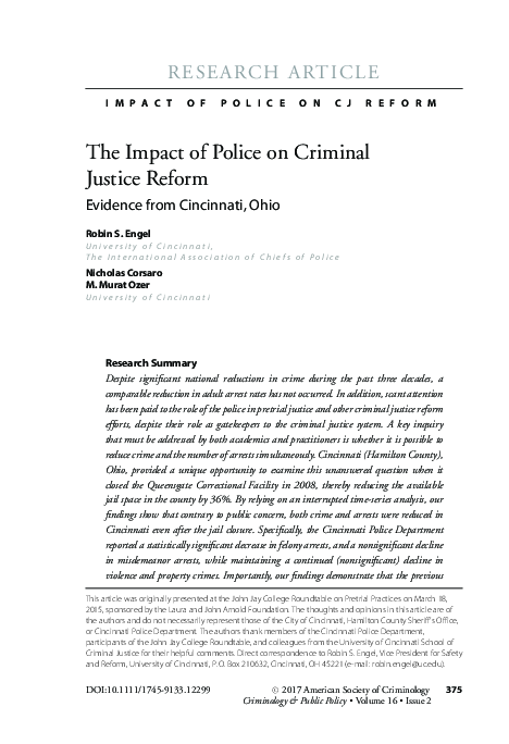 (PDF) The Impact of Police on Criminal Justice Reform