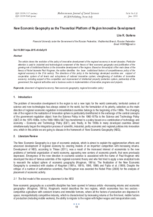 (PDF) New Economic Geography as the Theoretical Platform of Region ...