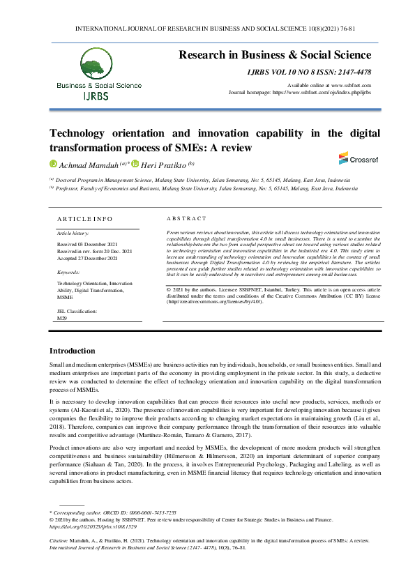 (PDF) Technology orientation and innovation capability in the digital transformation process of ...