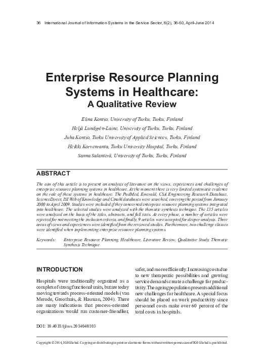 (PDF) Enterprise Resource Planning Systems in Healthcare