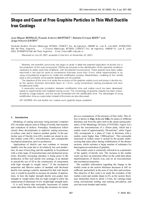 (PDF) Graphite Particle Shape and Count in Thin Wall Ductile Iron