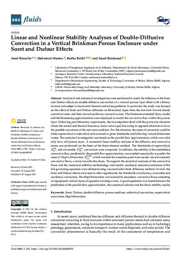 (PDF) Linear and Nonlinear Stability Analyses of Double-Diffusive Convection in a Vertical ...