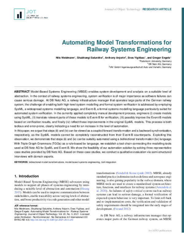 Pdf Automating Model Transformations For Railway Systems Engineering Shubhangi Salunkhe