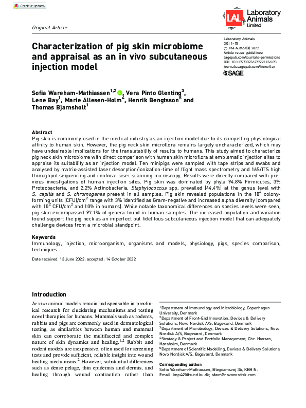 (PDF) Characterization of pig skin microbiome and appraisal as an in ...