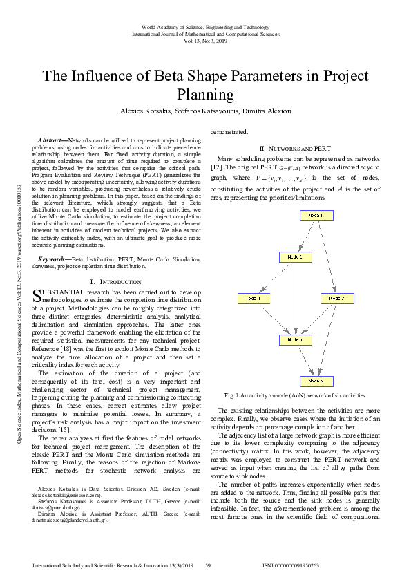 (PDF) The Influence of Beta Shape Parameters in Project Planning