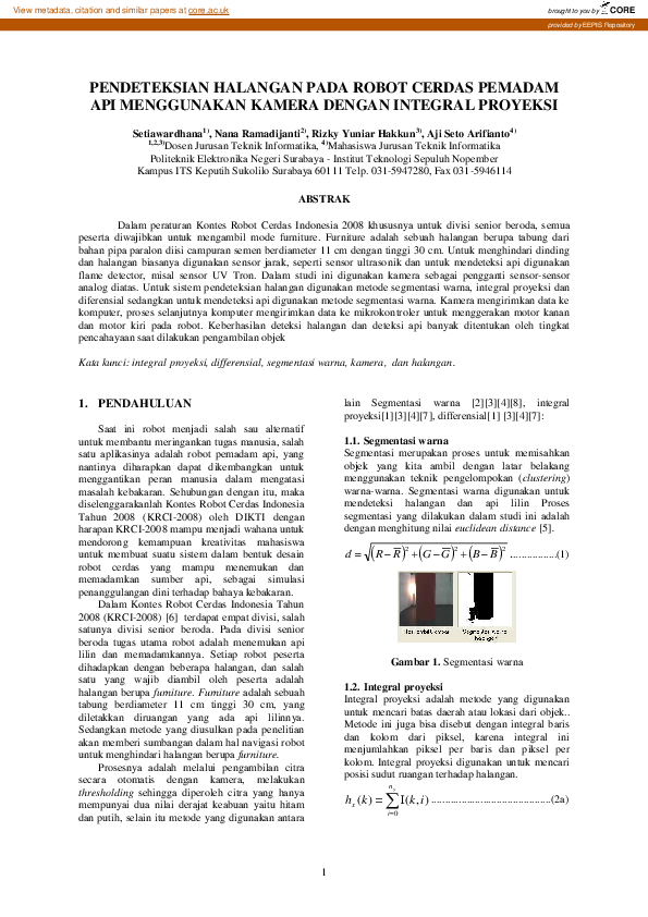 (PDF) Pendeteksian Halangan Pada Robot Cerdas Pemadam Api Menggunakan Kamera Dengan Integral ...